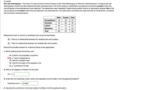 Solved 7 Points Sex Role Stereotyping The Article A Chegg Com