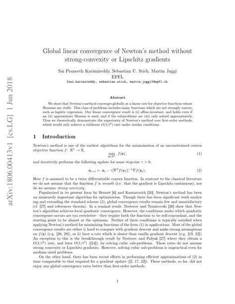 Pdf Global Linear Convergence Of Newtons Method Without Strong
