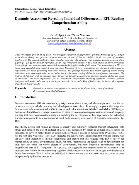 Pdf Dynamic Assessment Revealing Individual Differences In Efl Reading Comprehension Ability