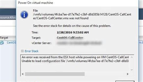 Error While Powering On Virtualmachine On Esxi File Vmnamevmx Was