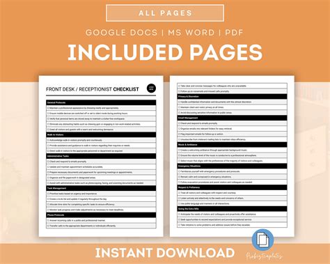 Front Desk Receptionist Checklist Reception Responsibilities Receptionist Daily Checklist