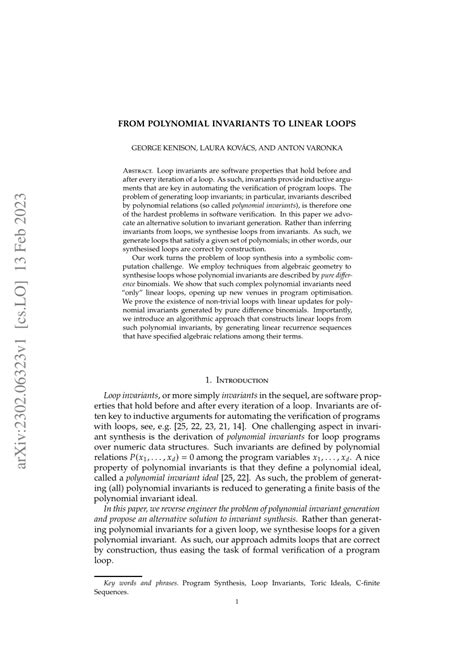 Pdf From Polynomial Invariants To Linear Loops
