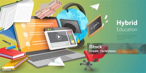 하이브리드 교육의 3d 벡터 개념적 일러스트 레이 션 교육에 대한 스톡 벡터 아트 및 기타 이미지 교육 하이브리드 학습 Generic Istock