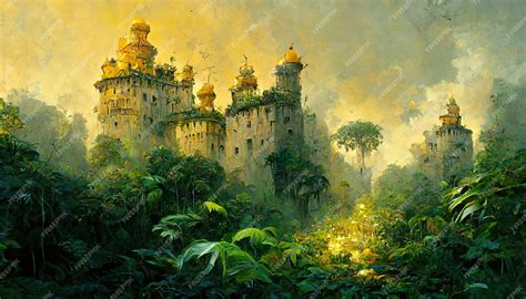Premium Ai Image Jungle Secret Castle Concept Art Illustration