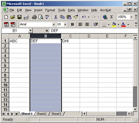 MS Excel Change The Width Of A Column