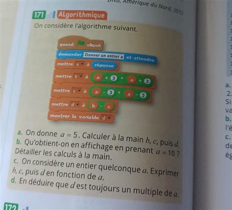 1710 Algorithmique On Considère Lalgorithme Suivant Cliqué Demander Donner Un Entier A Et