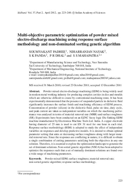 Pdf Multi Objective Parametric Optimization Of Powder Mixed Electro