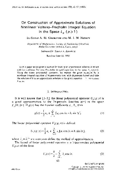 Pdf On Construction Of Approximate Solutions Of Nonlinear Volterra