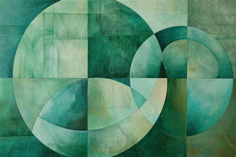 Interlocking Geometric Shapes In Muted Shades Of Green And Blue