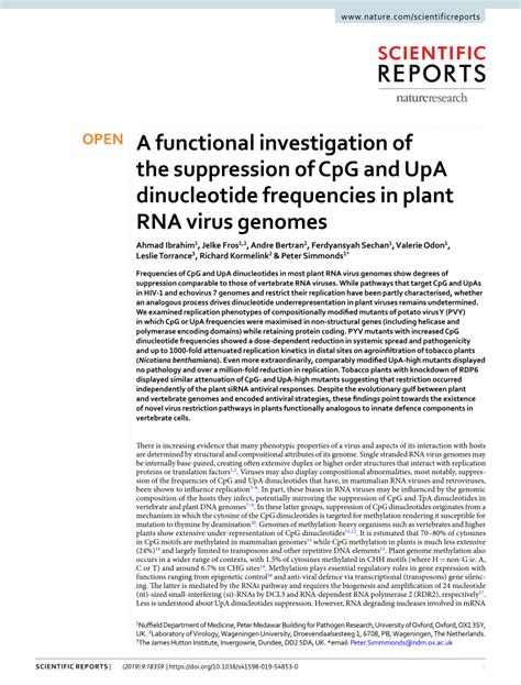 Pdf A Functional Investigation Of The Suppression Of Cpg And Upa Dinucleotide Frequencies In