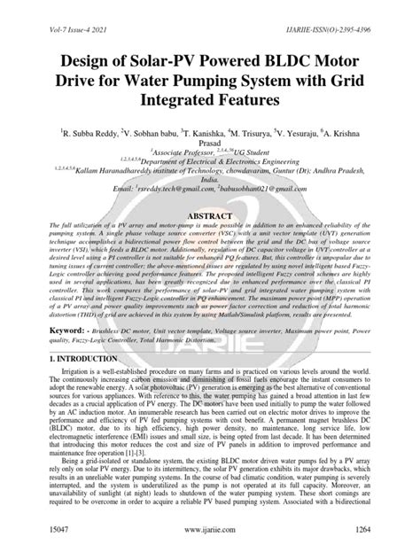Design Of Solar Pv Powered Bldc Motor Drive For Water Pumping System With Grid Integrated