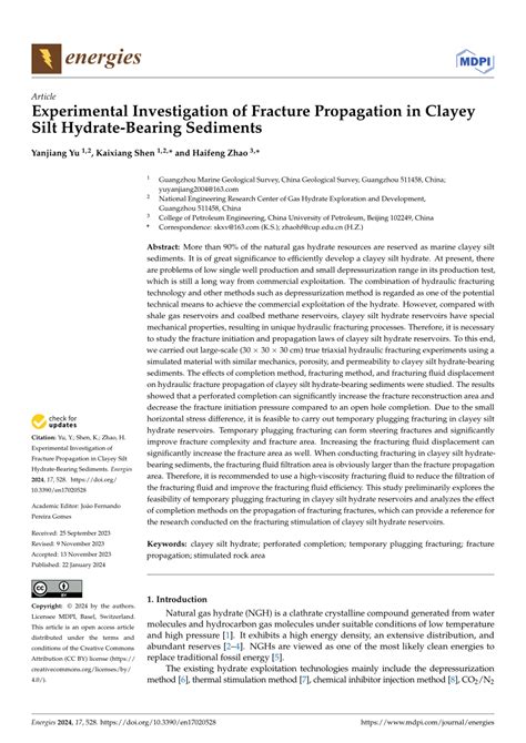 Pdf Experimental Investigation Of Fracture Propagation In Clayey Silt Hydrate Bearing Sediments