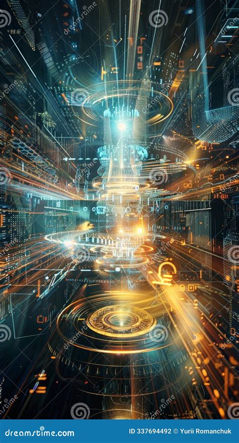 Futuristic Visualization Of Qubits A Quantum Computer Surrounded By Dynamic Data Flow And States
