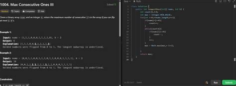🔹 Day 66 Coding Challenge 🔹 Problem Max Consecutive Ones Iii 💡 What I