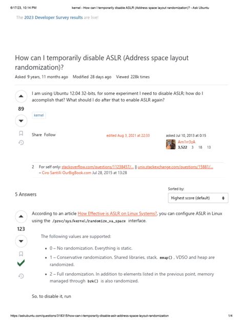kernel how can i temporarily disable aslr address space layout