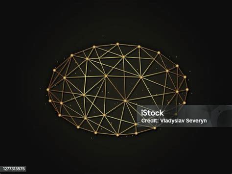 어두운 배경에 타원 황금 추상 적 그림 선과 점으로 만든 기하학적 모양 다각형 템플릿 0명에 대한 스톡 벡터 아트 및 기타 이미지 0명 가리키기 개념 Istock