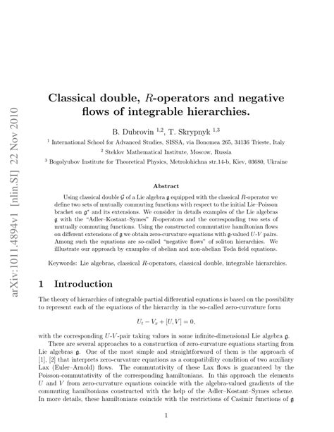 Pdf Classical Double R Operators And Negative Flows Of Integrable