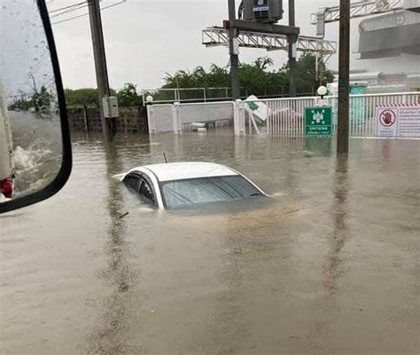 พายุฝนถล่ม นิคมบางปู จมบาดาล น้ำท่วมรถมิดคัน