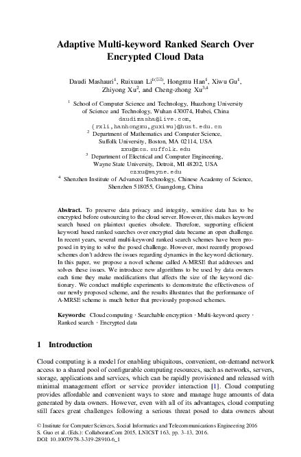 Pdf Adaptive Multi Keyword Ranked Search Over Encrypted Cloud Data