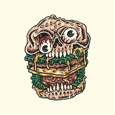 Premium Vector Skull Burger Hand Drawn