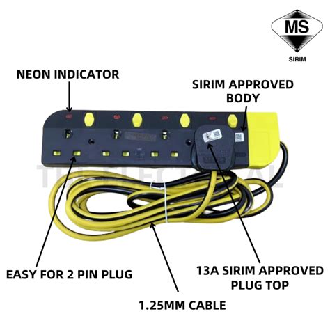 🔥sirim🔥extension Plug 2 5 Meter 2g 3g 4g 5g Trailing Socket 1 25mm X 3c Wire Extension Socket C