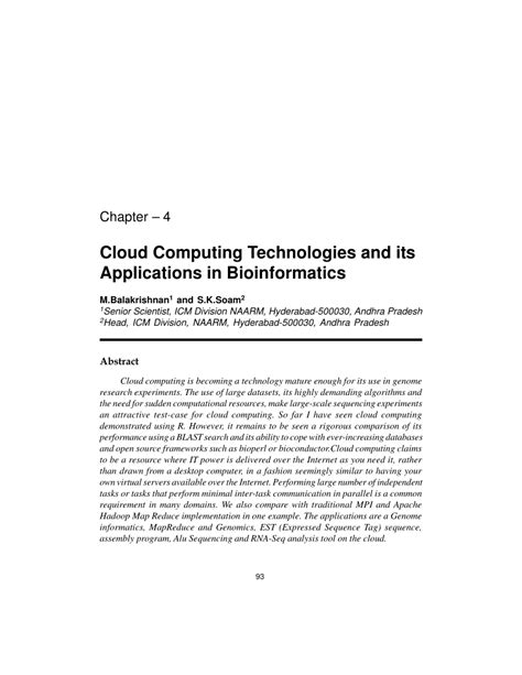 Pdf Cloud Computing Technologies And Its Applications In Bioinformatics