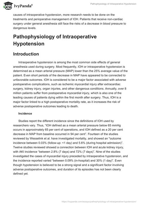 Pathophysiology Of Intraoperative Hypotension Words Research Paper Example