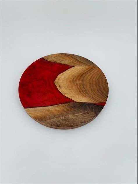walnut lazy susans with ruby epoxy functional pieces of art display on your dining table