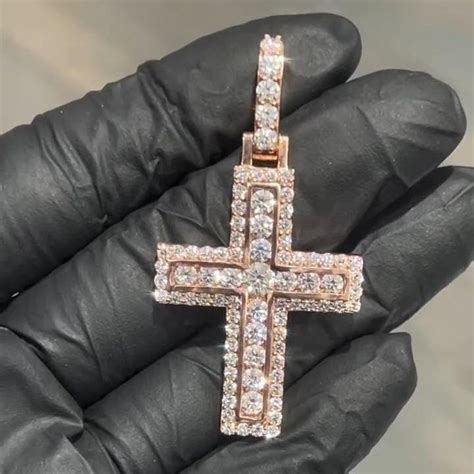 14k Gold Vvs Diamond Cross Necklace Lab Grown Diamond Pendant Custom