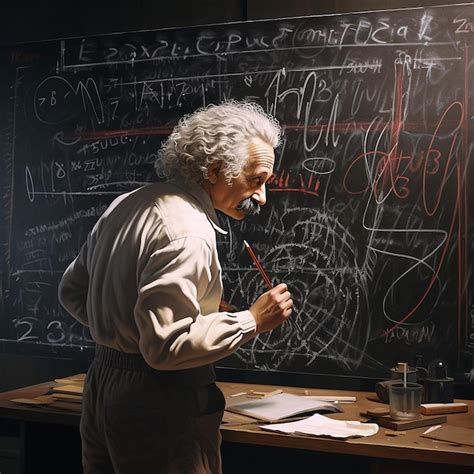 Albert Einstein Is Writing On A Blackboard Premium Ai Generated Image
