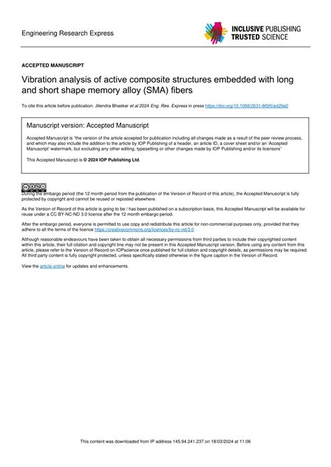 Pdf Vibration Analysis Of Active Composite Structures Embedded With Long And Short Shape