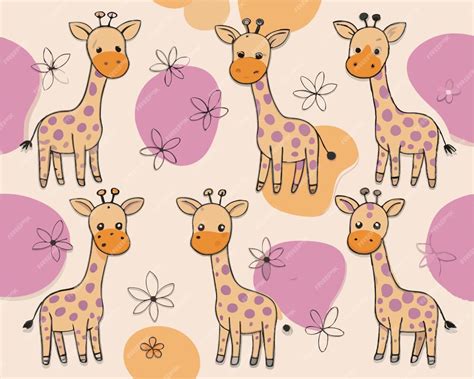 Desain Seamless Pattern Cute Girrafe Vector Illustration Line Circuit