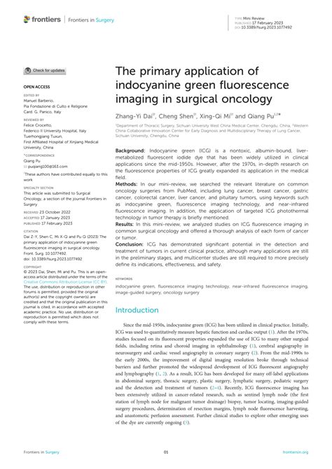 Pdf The Primary Application Of Indocyanine Green Fluorescence Imaging In Surgical Oncology