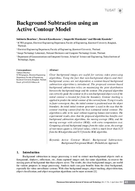Pdf Background Subtraction Using An Active Contour Model