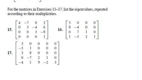 solved for the matrices in exercises 15 17 list the