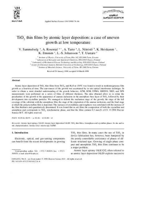 Pdf Tio2 Thin Films By Atomic Layer Deposition A Case Of Uneven