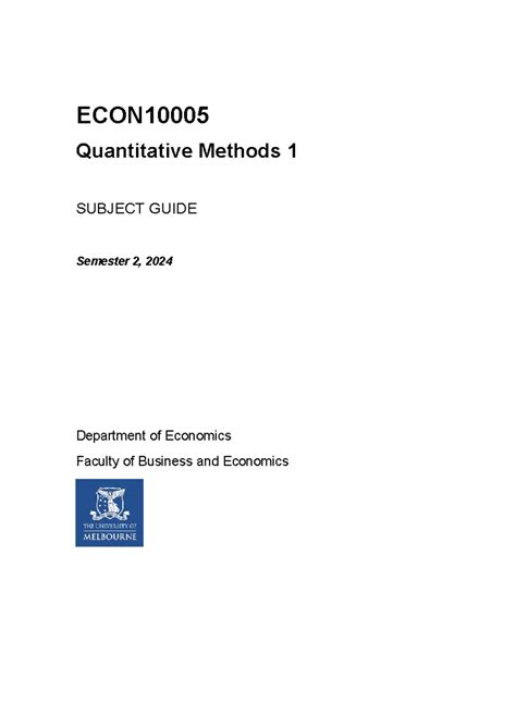 Econ10005 Semester 2 2024 Subject Guide Econ Quantitative Methods 1