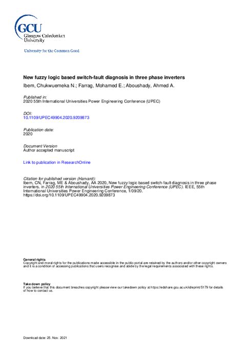 Pdf New Fuzzy Logic Based Switch Fault Diagnosis In Three Phase Inverters