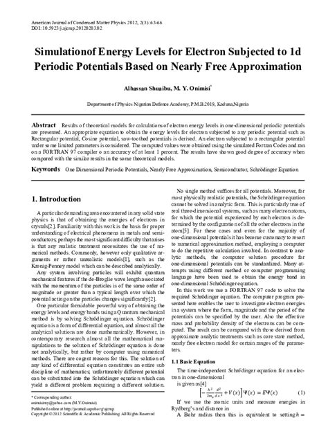 Pdf Periodic Potentials Based On Nearly Free Approximation