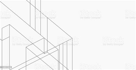 Abstract Black And White Geometric Cube Architecture Line Pattern Background Stock Illustration