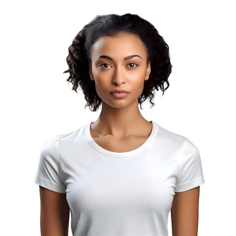 색 바탕에 고립 된 ⁇ 색 티셔츠를 입은 젊은 아프리카계 미국인 여성 무료 Psd 파일