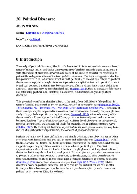 doc 20 political discourse subject linguistics discourse analysis