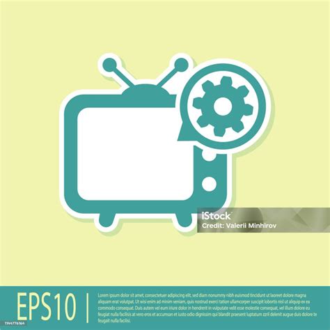 녹색 Tv와 노란색 배경에 고립 된 기어 아이콘입니다 텔레비전 서비스 개념입니다 조정 응용 프로그램 설정 옵션 유지 보수 수리 고정 벡터 일러스트 개념에 대한 스톡 벡터
