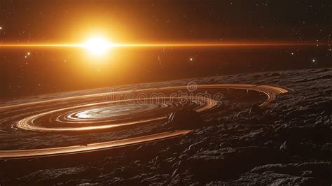 A Futuristic Stylized Depiction Of A Planetary Ring System Stock