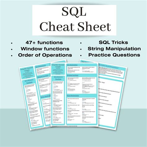 Sql Cheat Sheet Practice Questions Data Analyst Guides Pdf Digital Download 4 Pages Etsy