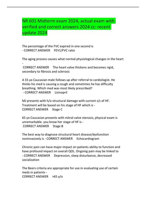 Nr 601 Midterm Exam 2024 Actual Exam With Verified And Correct Answers 2024 Cc Recent Update