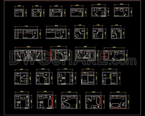 204 Cad Blocks Of Layout Plans For The Functionality Of Bathrooms And Sanitation Areas For The