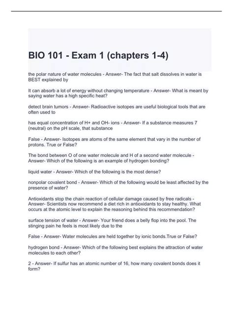 Bio 101 Exam 1 Chapters 1 4 Questions And Answers Bio 101 Stuvia Us