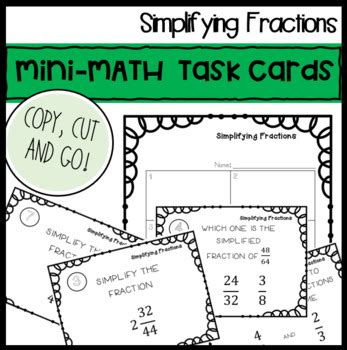 Simplifying Fractions Mini Task Cards By Mrs Raes Resources TPT