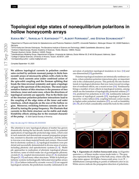 Pdf Topological Edge States Of Nonequilibrium Polaritons In Hollow Honeycomb Arrays